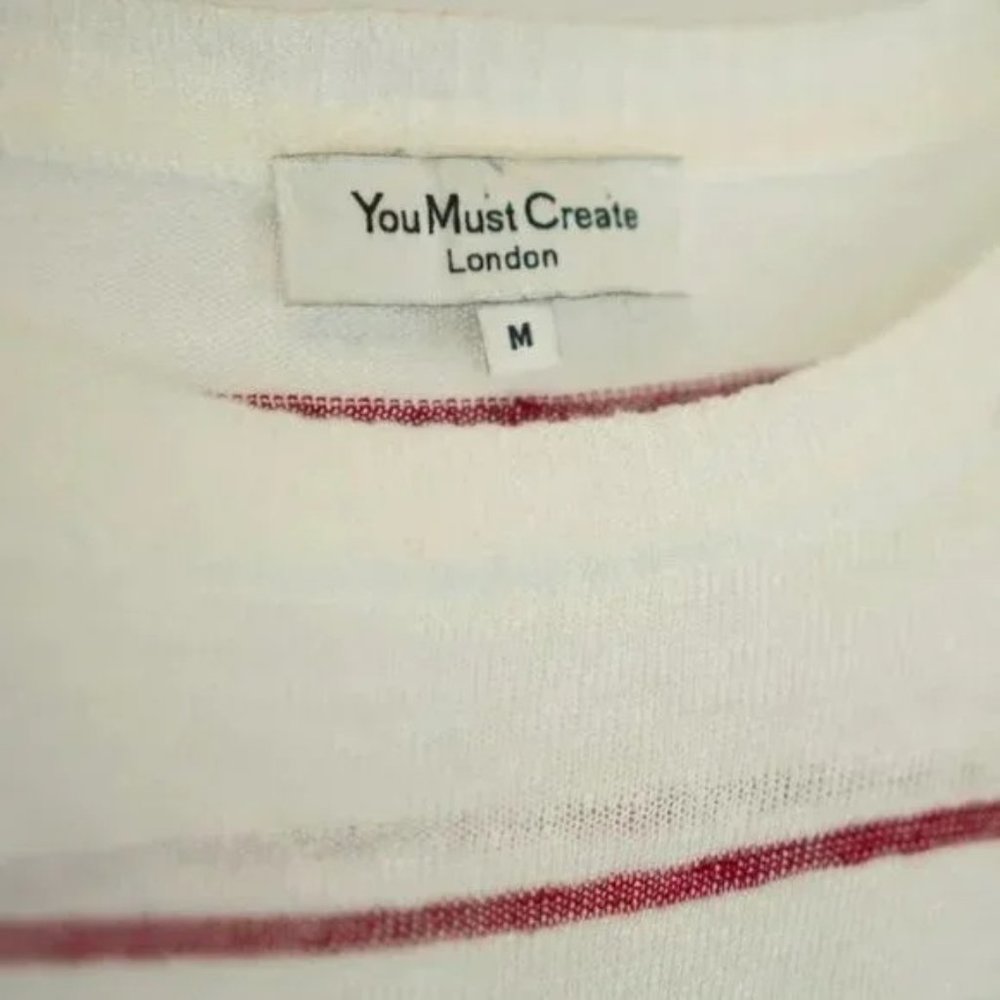 You Must Create Shelly White Striped Short-Sleeve Swe… - Gem